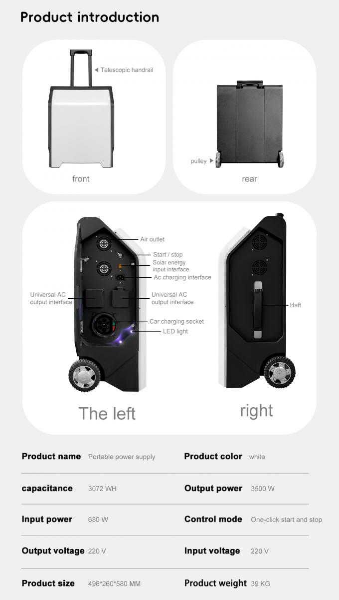 Centrale électrique portable EV 3072Wh 3500W avec entrée solaire