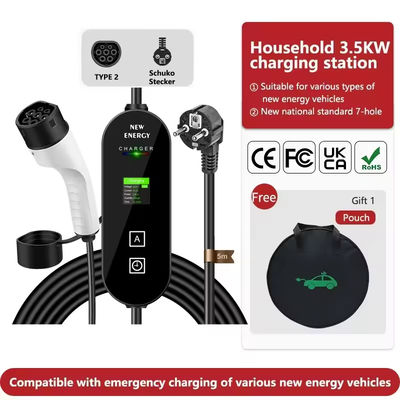 Portable Type 2 EV Charger 3.5kW 220V Waterproof AC Charging Gun